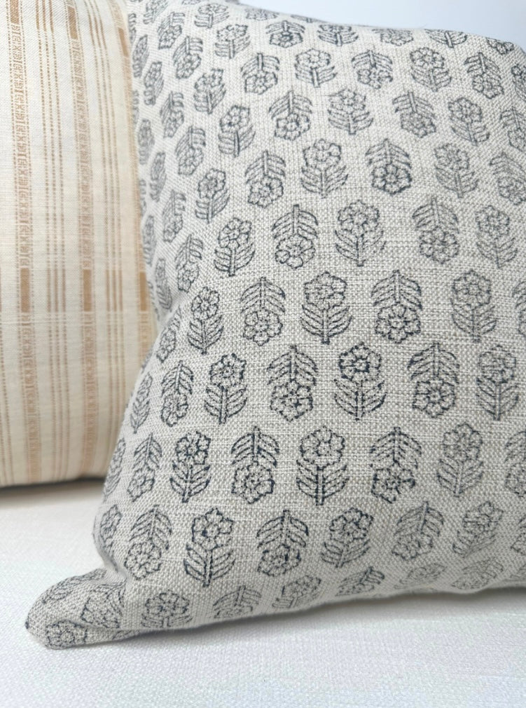 Floral Block Print Pillow Cover in Natural, Block Print Textiles – DEKOWE
